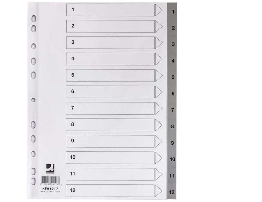 Register 1-12 grå Plastik - Plastregister - Trykte - Kontorbutikken.dk ApS